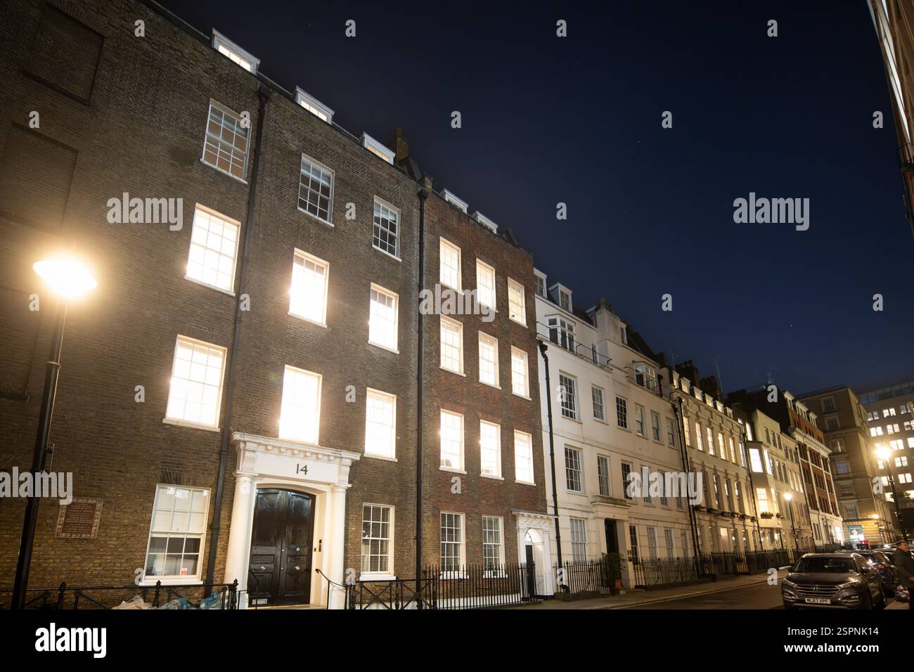 Night view of historic buildings on Great Smith Street, London, SW1 ...