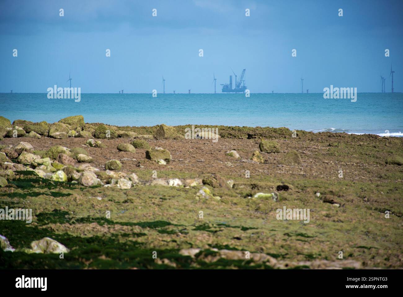 Fècamp offshore wind farm in the sea off Yport, Normandy, France Stock ...