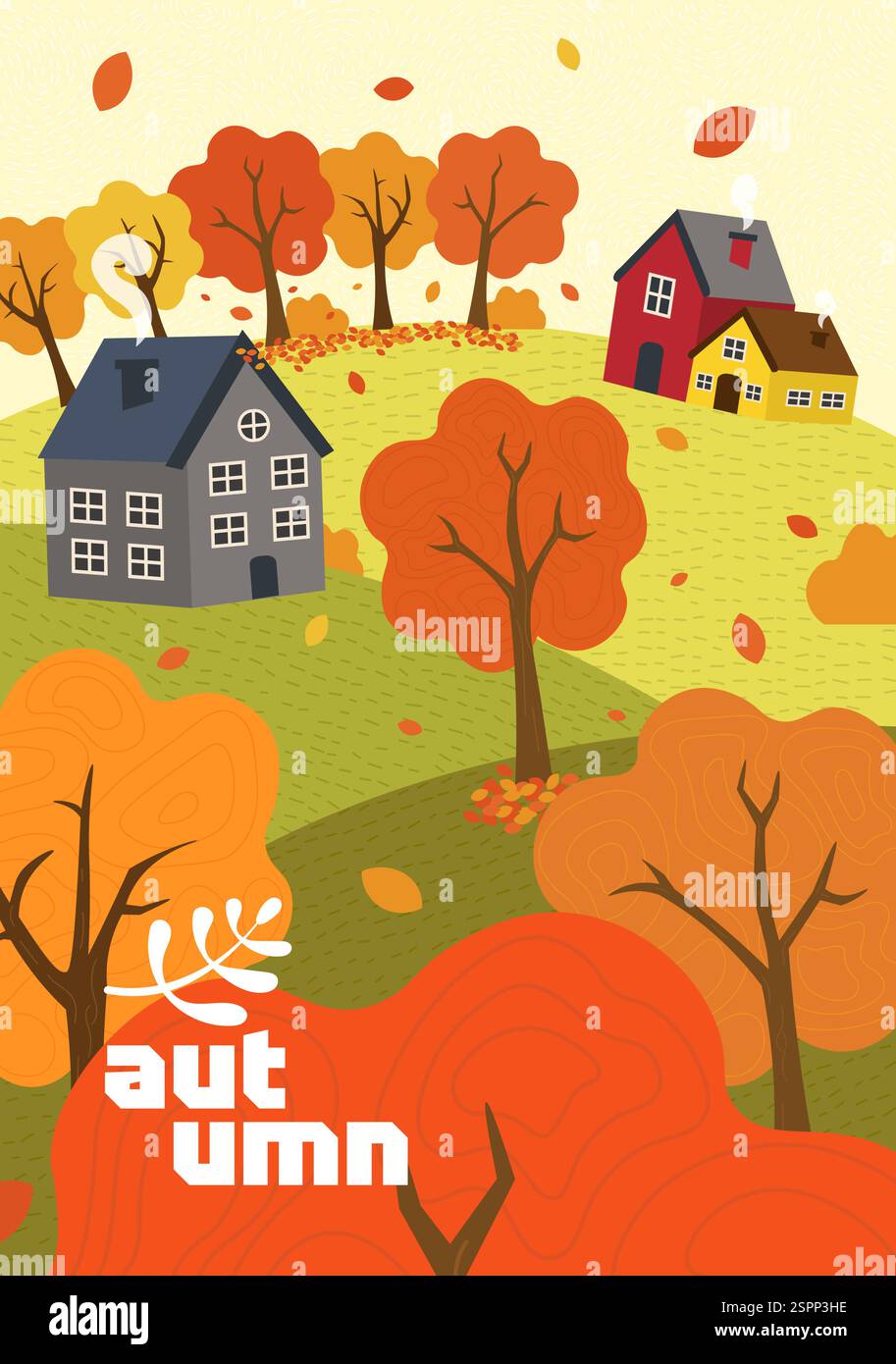 Autumn countryside landscape with golden foliage, rolling hills and ...