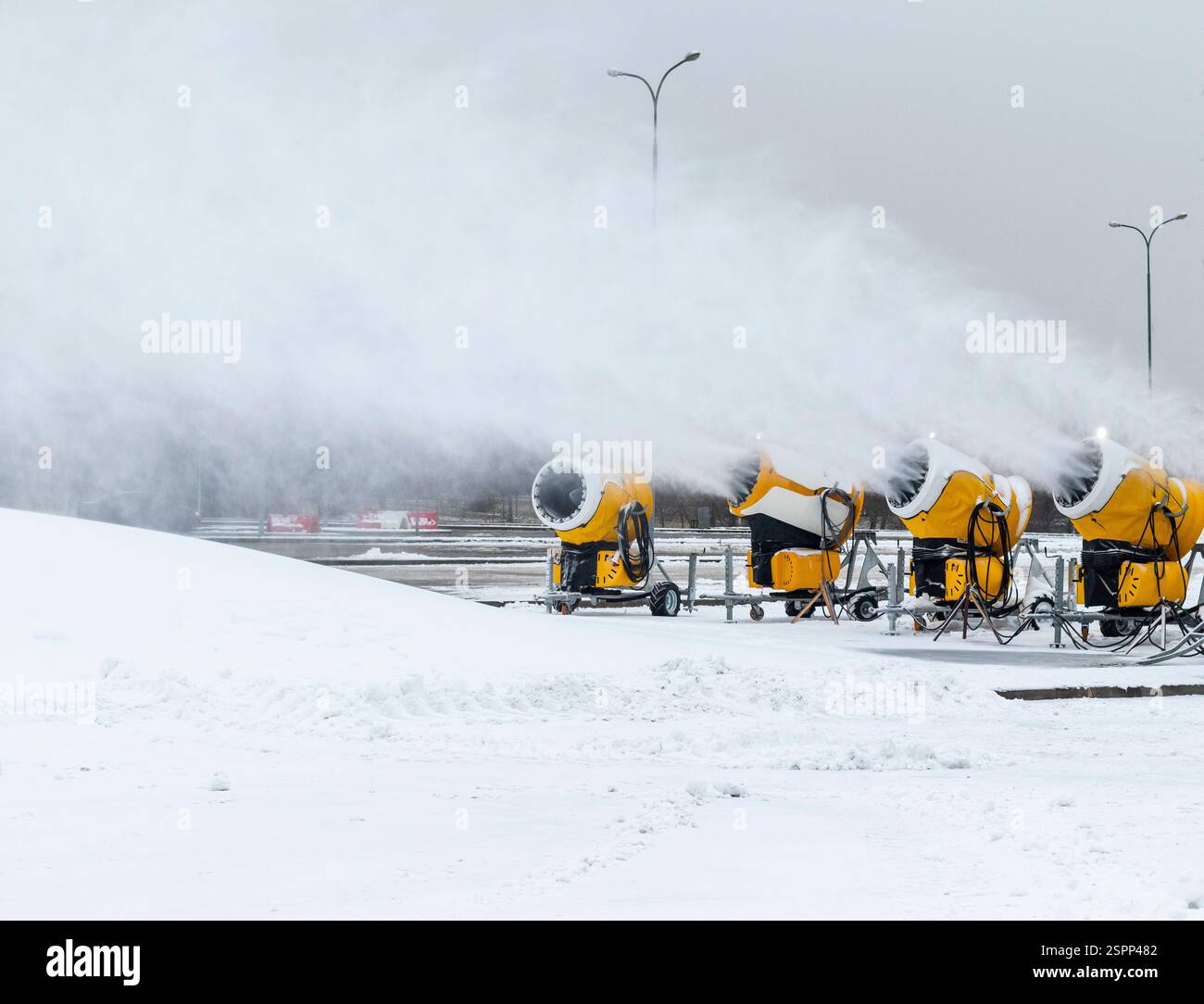 Shot of the industrial machinery so called snow gun or snow cannon that ...