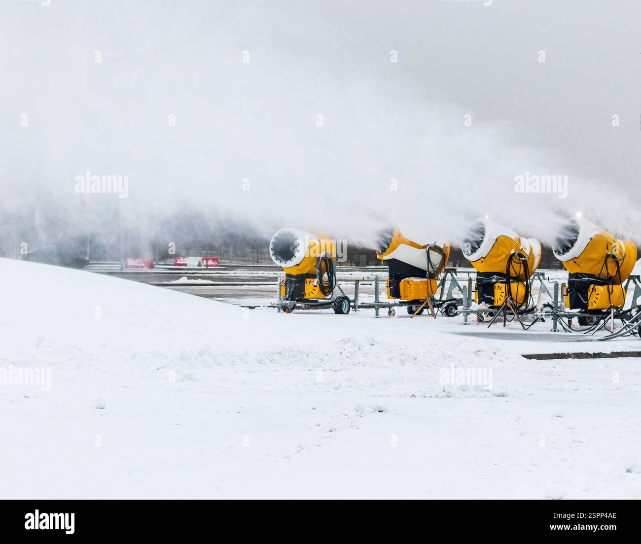 Shot of the industrial machinery so called snow gun or snow cannon that ...
