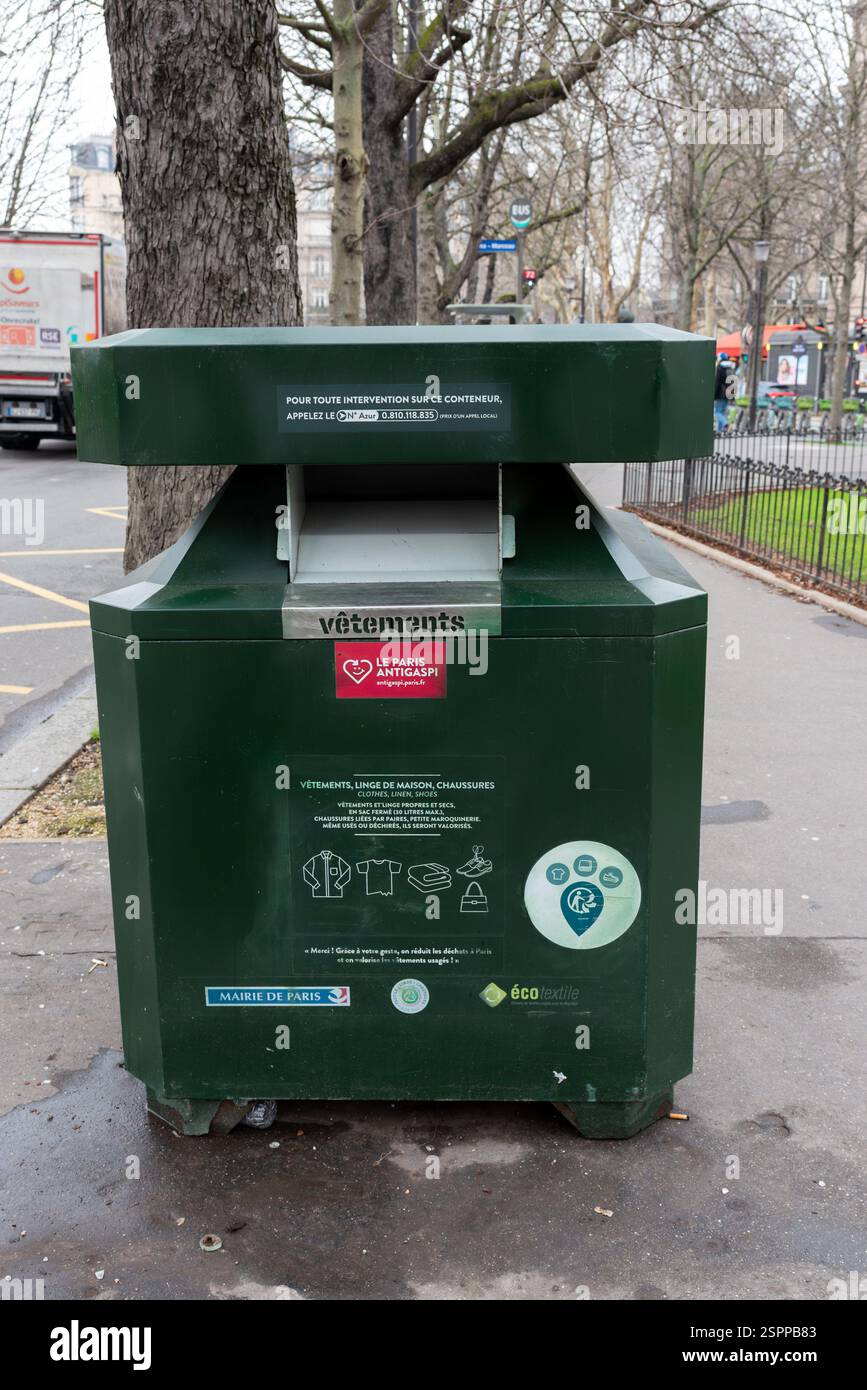 A recycling container for used clothes, shoes, bags and linen in a ...
