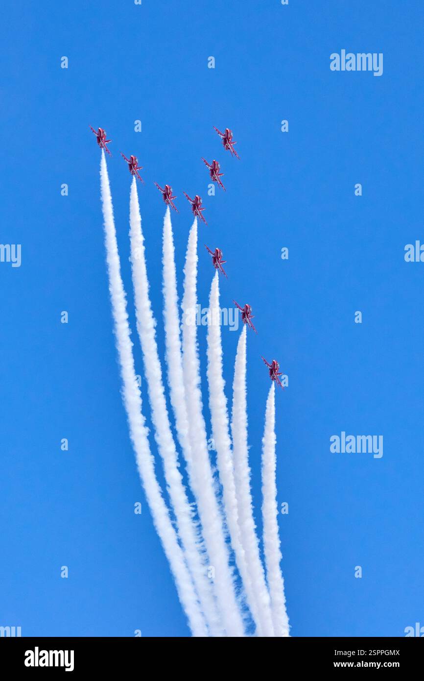 RAF Red Arrows Aerobatic Team practice over RAF Waddington Stock Photo ...