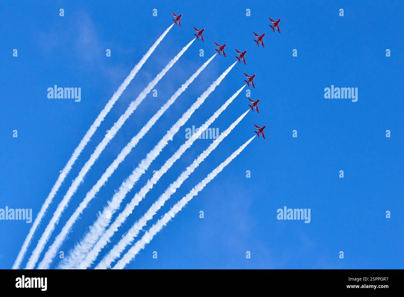 RAF Red Arrows Aerobatic Team practice over RAF Waddington Stock Photo ...