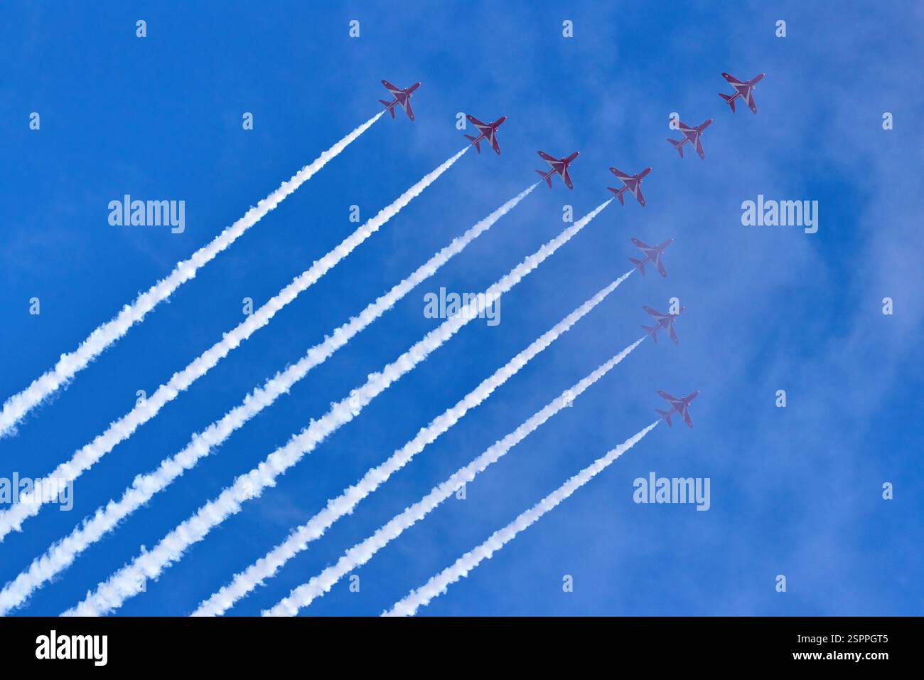 RAF Red Arrows Aerobatic Team practice over RAF Waddington Stock Photo ...