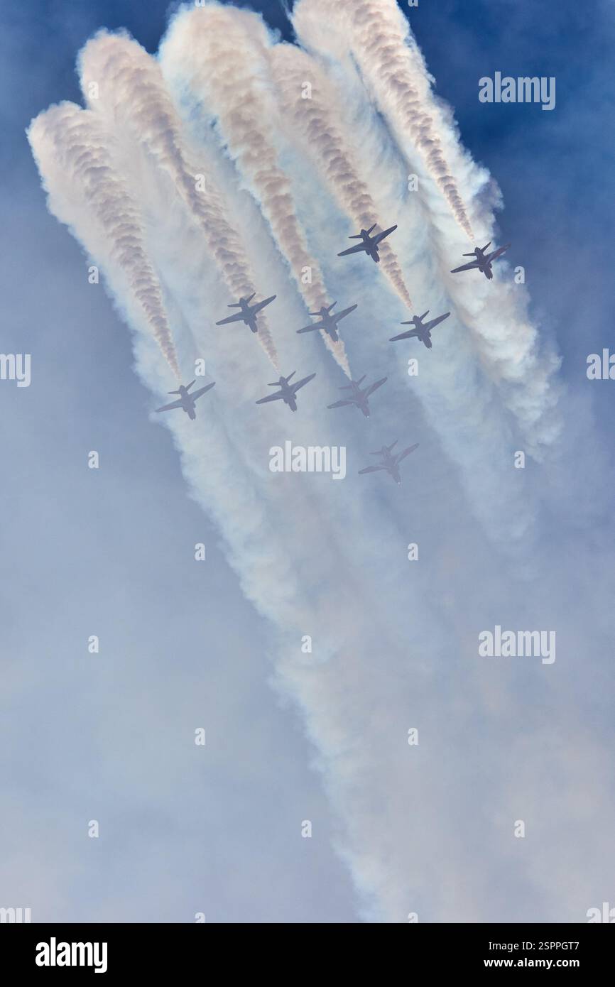 RAF Red Arrows Aerobatic Team practice over RAF Waddington Stock Photo ...