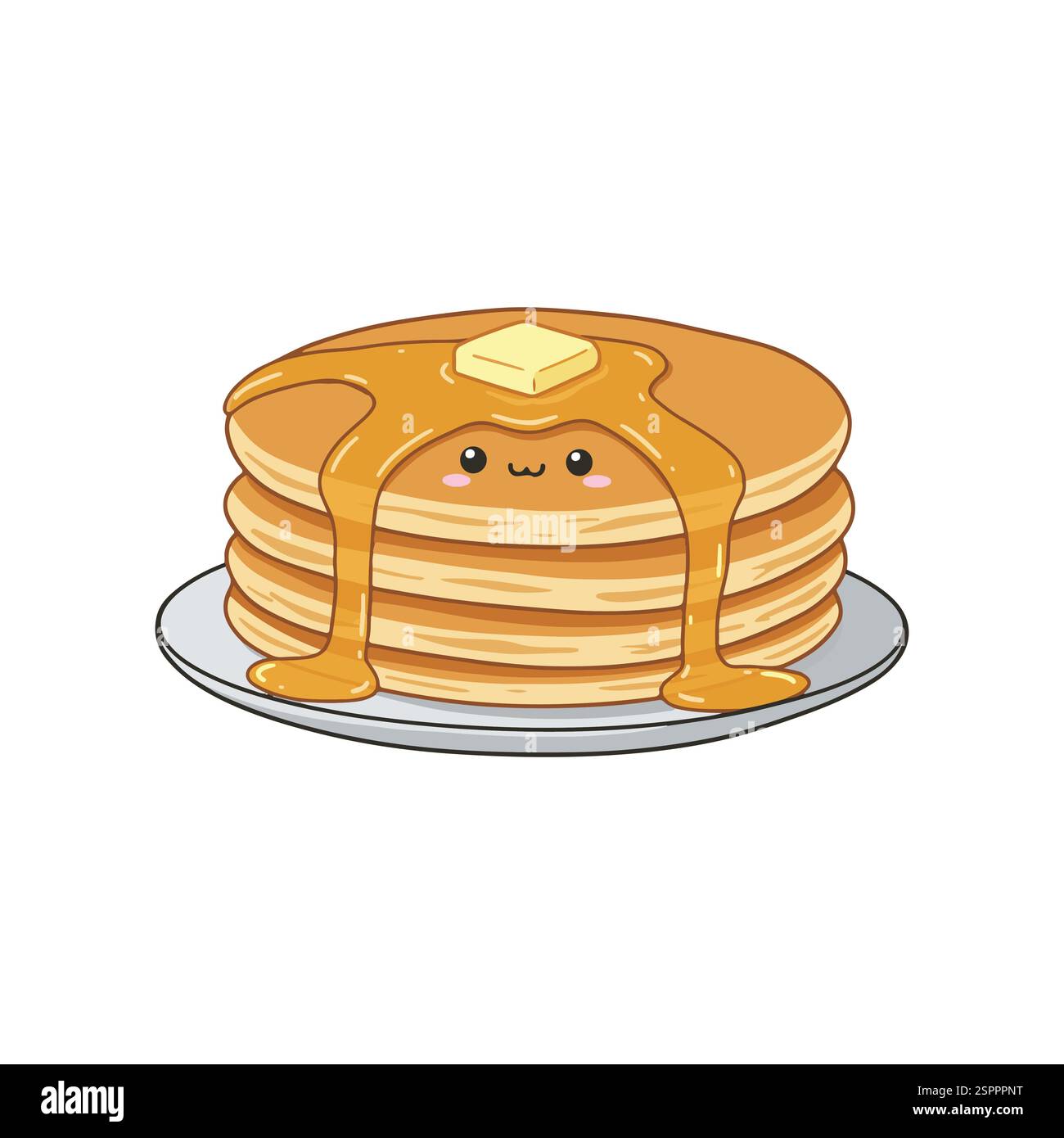 Kawaii Pancakes Illustration – Cute Stack of Pancakes with Syrup and Butter Stock Vector Image ...