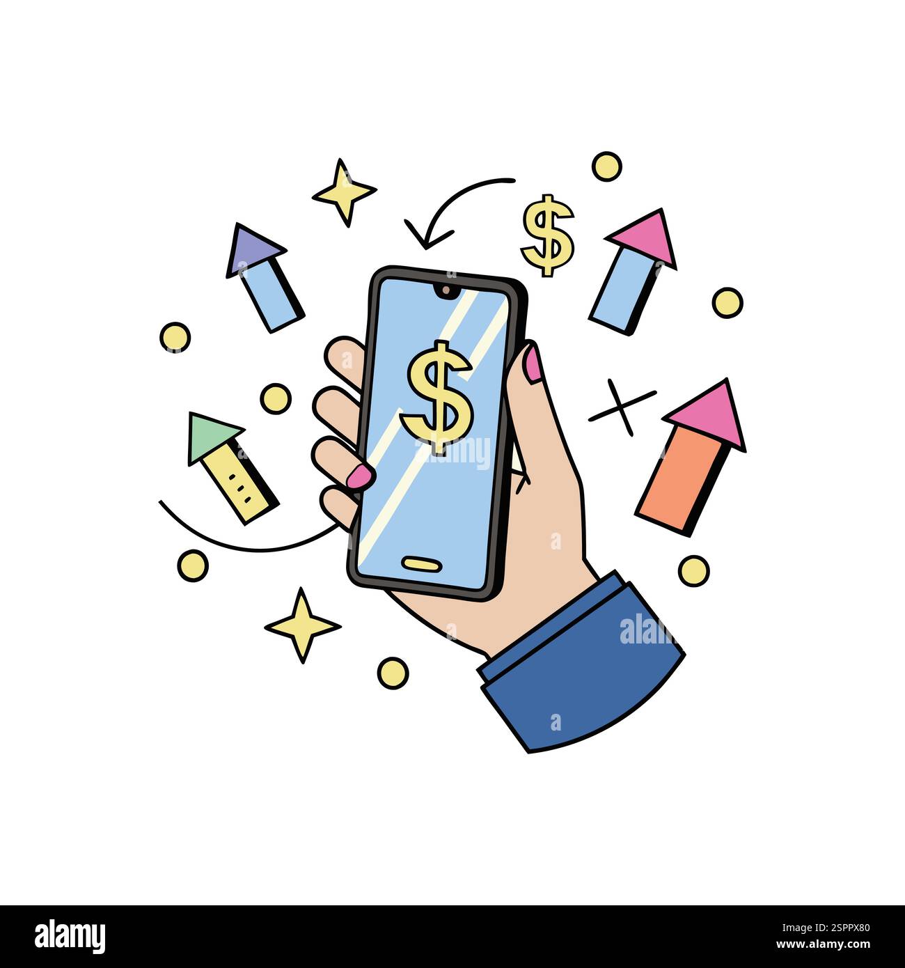 Hand-Drawn Digital Finance Concept – Mobile Banking & Investment Growth Stock Vector Image & Art ...