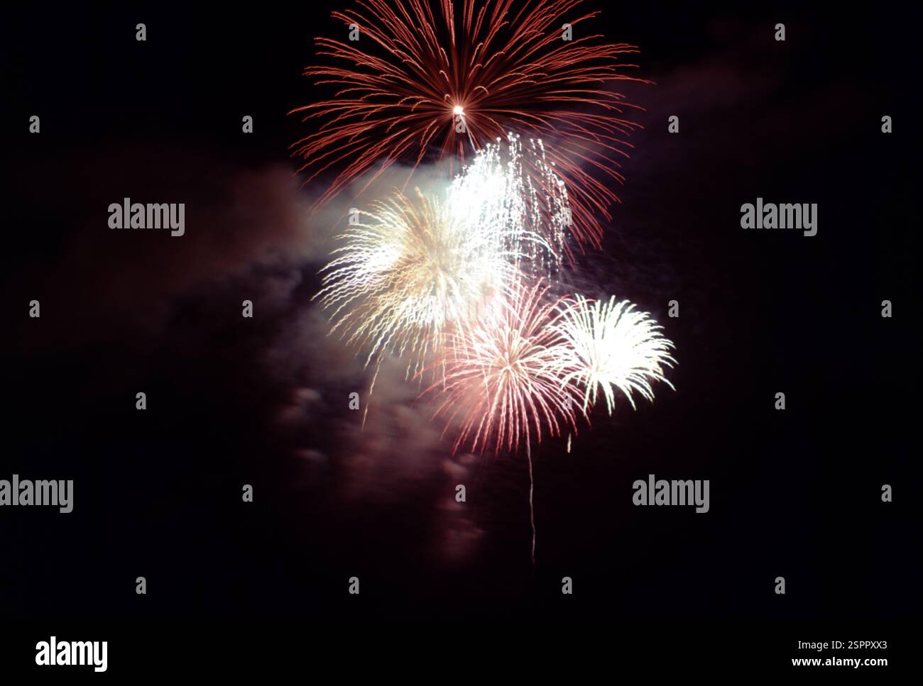 Long Beach CA USA July 4, 1982. Beautiful fireworks display in the Long ...