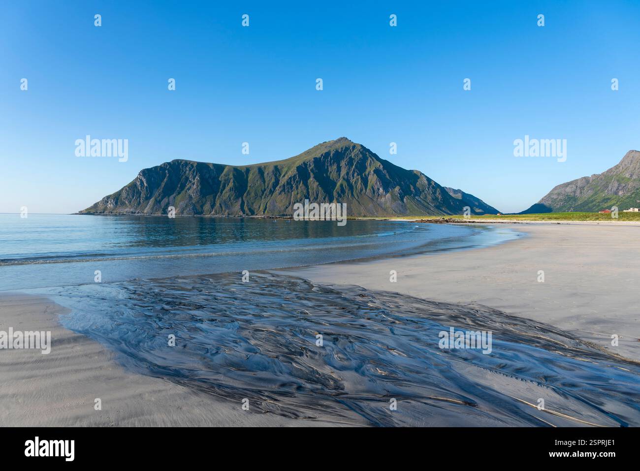 Landscape on the Skagsanden Beach with a view of the summit of the ...