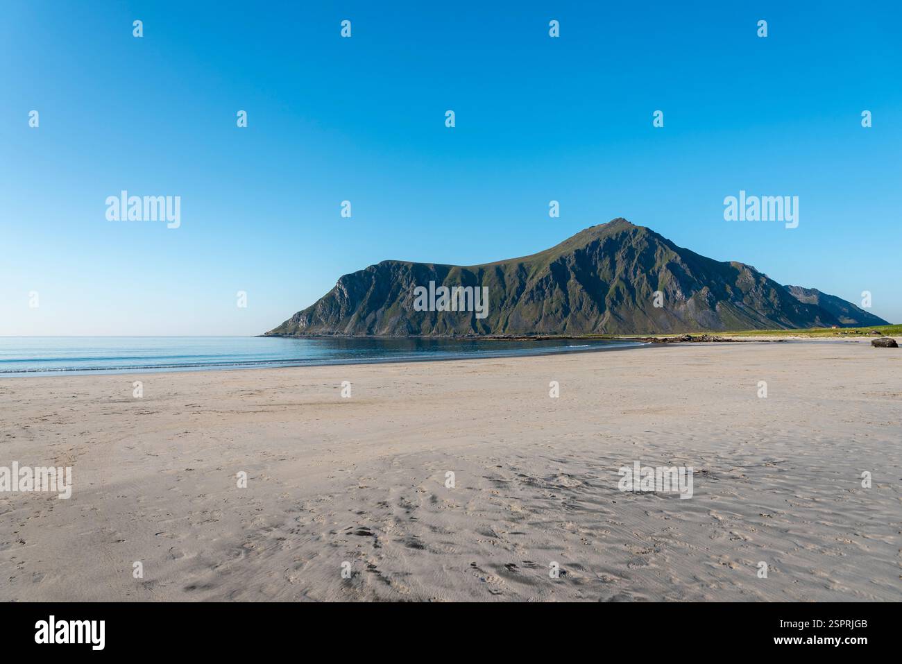 Landscape on the Skagsanden Beach with a view of the summit of the ...