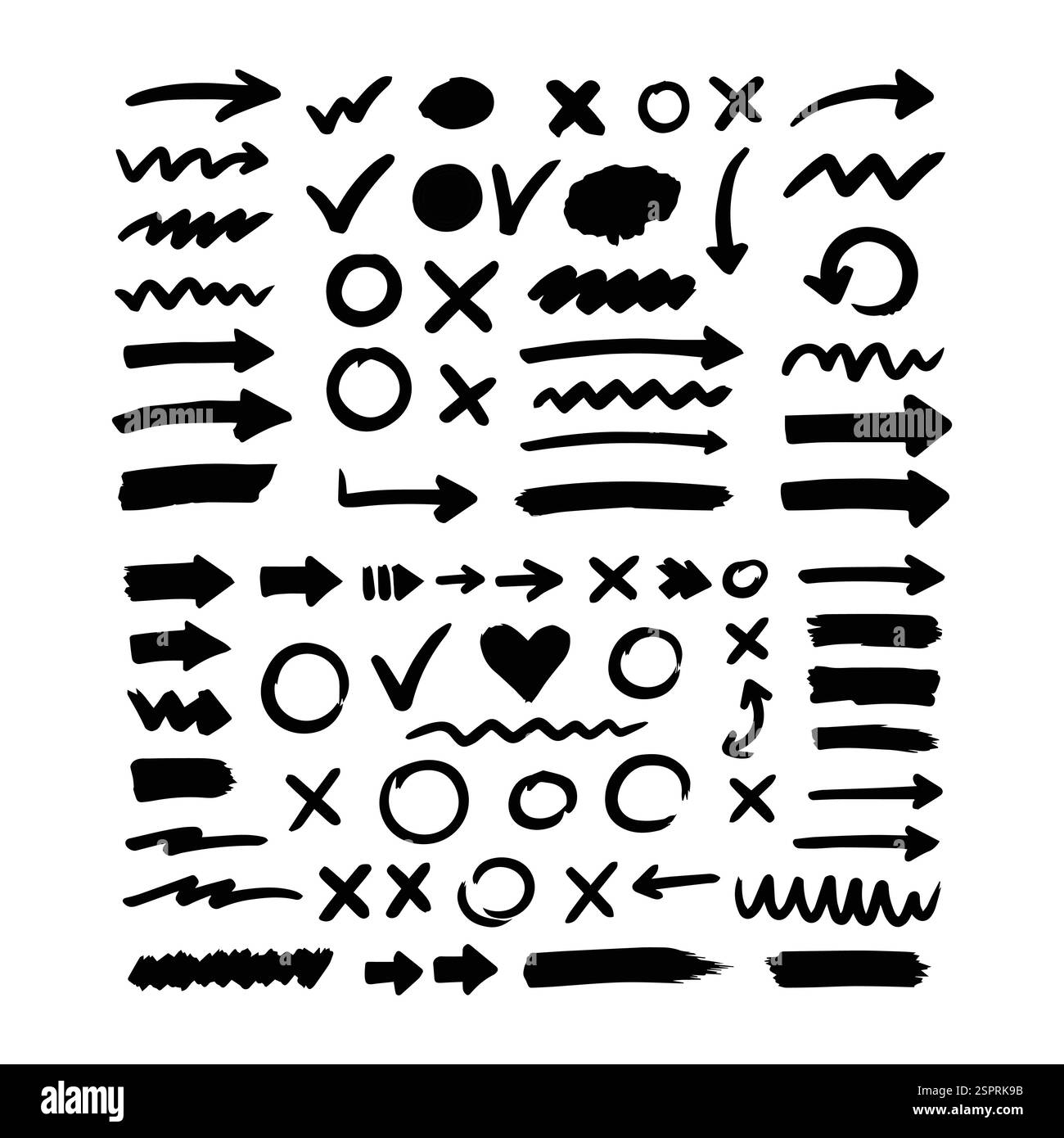 Hand-Drawn Arrows, Circles, and Symbols – Brush Stroke Doodle Set Stock ...