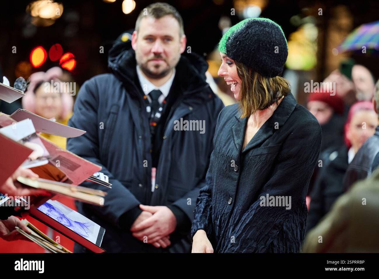 Berlin, Germany. 14th Feb, 2025. Actress Rebecca Hall is greeted by ...