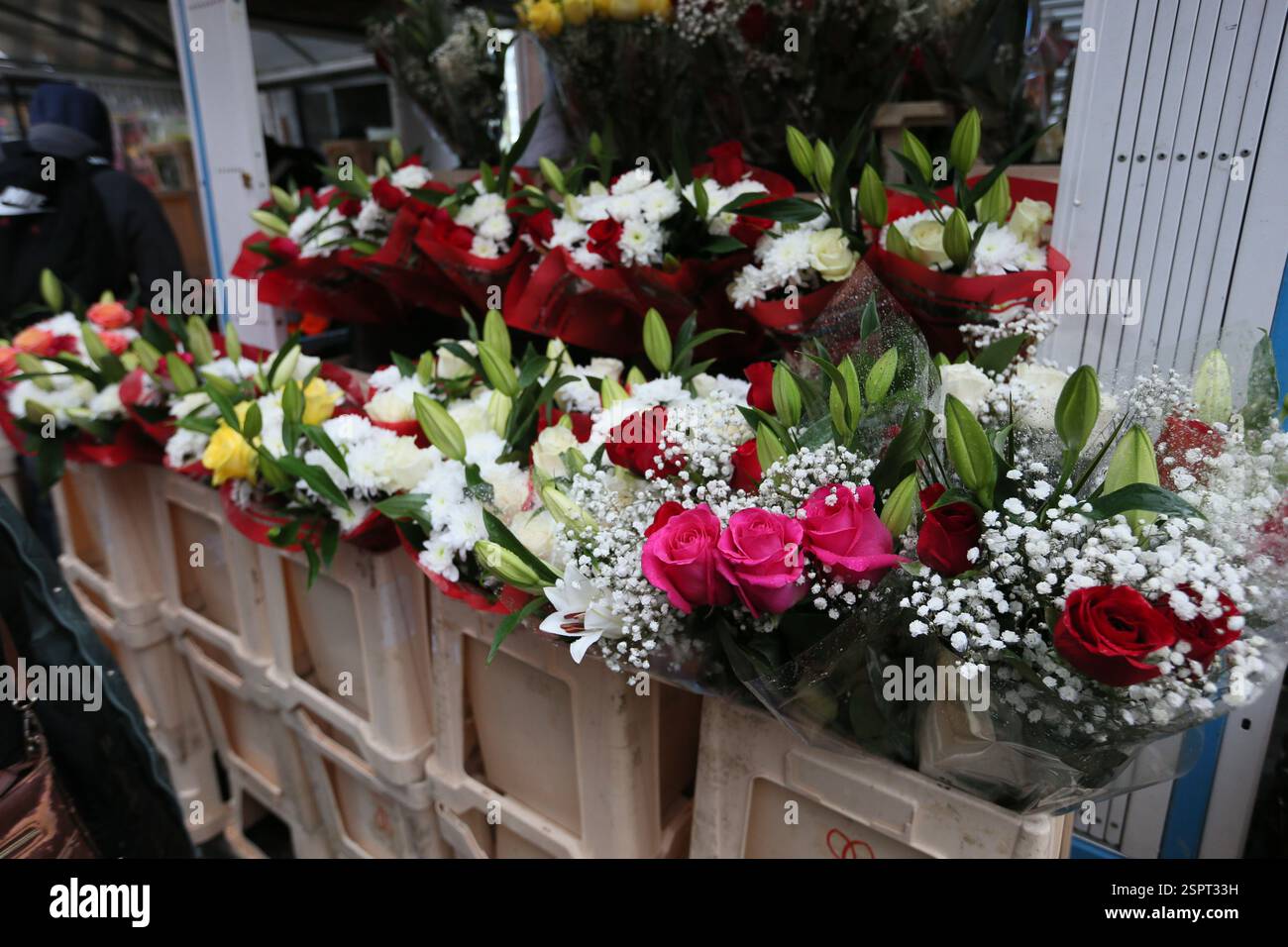 Dublin, Ireland - 14th February 2025 - a flower stall selling bouquets ...