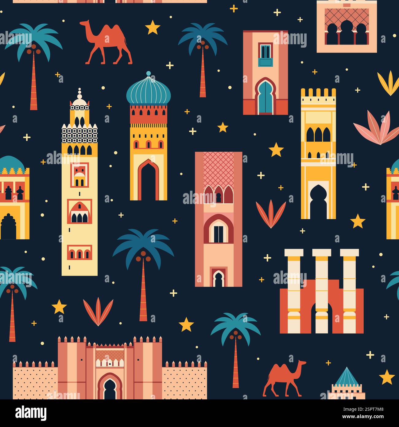 Morocco Travel Pattern with Architecture Monuments Stock Vector Image ...