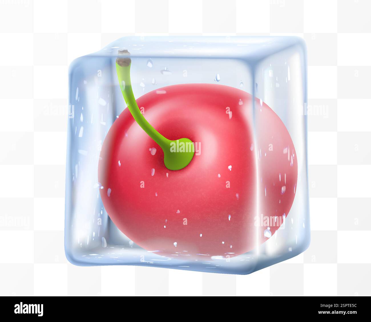 Fresh ripe cherry in ice cube isolated on transparent background ...