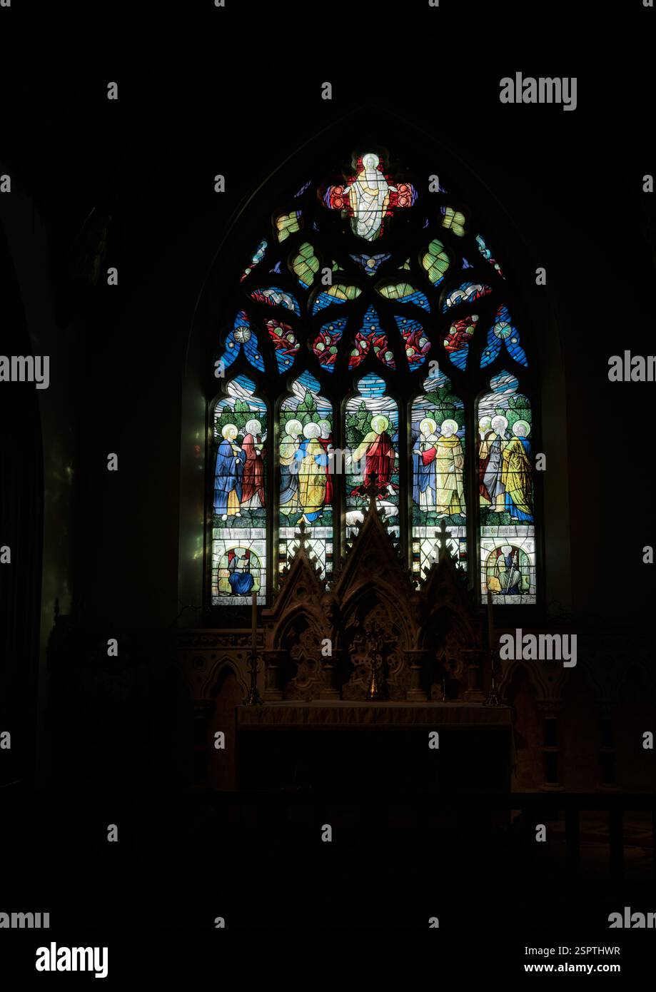 Window, depicting the ascension of Jesus Christ into heaven witnessed ...