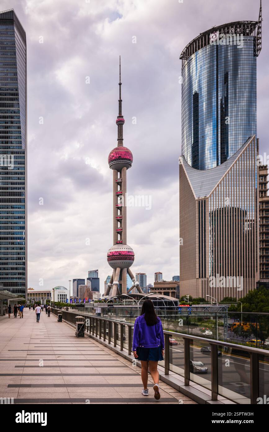 Shanghai, China - September 25, 2018: Pedestrian walkway leading to the ...