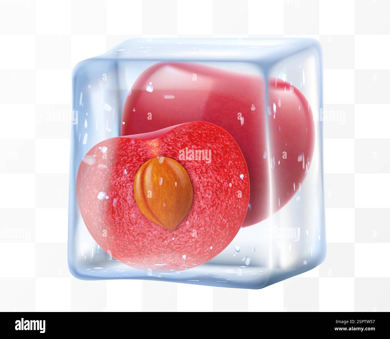 Fresh ripe cherry in ice cube isolated on transparent background ...