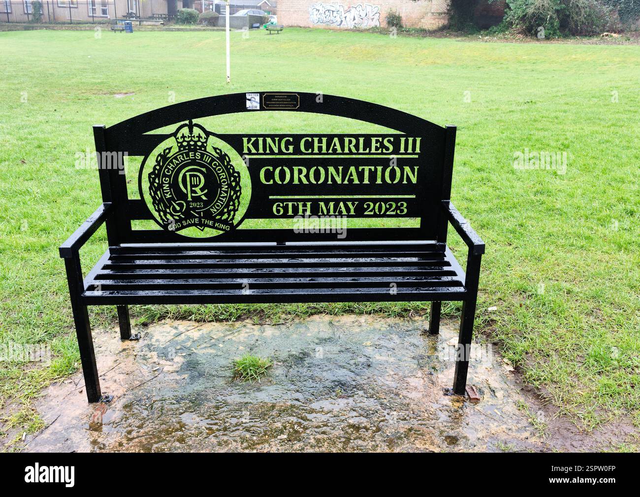 Memorial bench in the park at the Old Village of Corby ...
