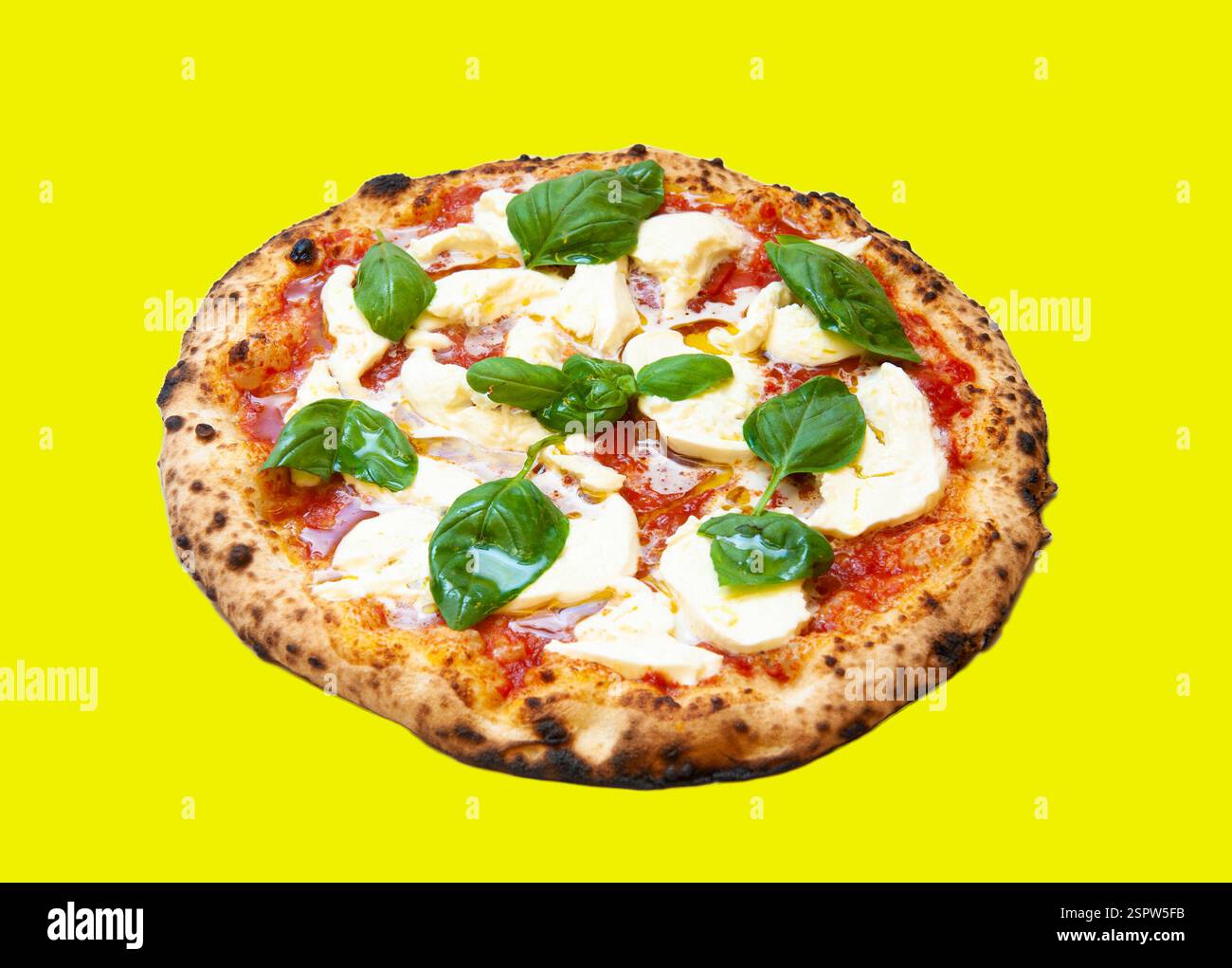Pizza margherita on yellow background Stock Photo - Alamy