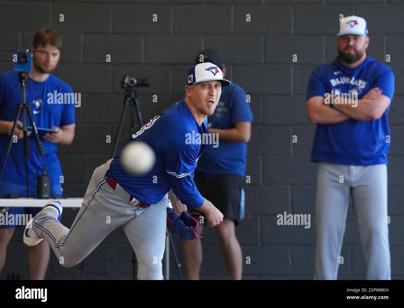 Toronto Blue Jays pitcher Jeff Hoffman throws a pitching session during ...