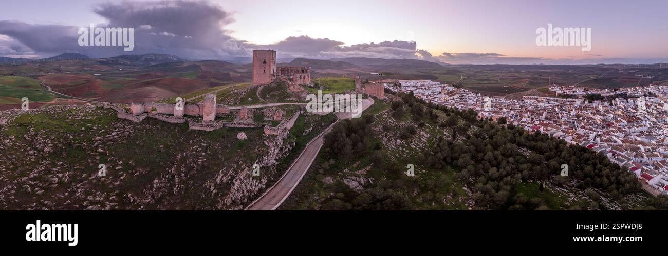 Aerial view of Castillo de la Estrella, Star castle in Teba Spain with ...