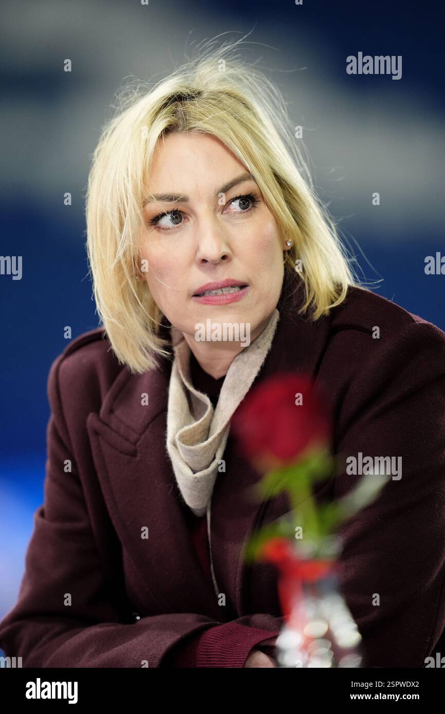 Presenter Kelly Cates ahead of the Premier League match at the American ...