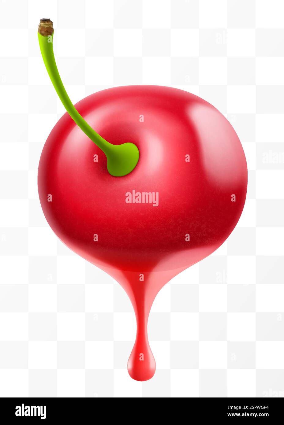 Cherry juice dripping from fresh ripe cherry berry, isolated on ...