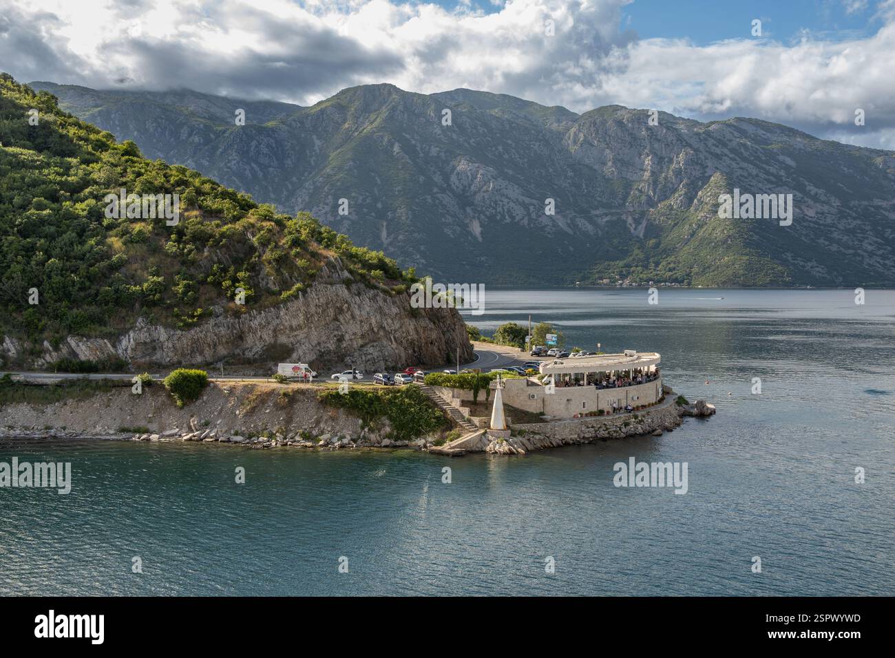 Bay of Kotor, Montenegro - July 2, 2024: On NE corner of narrow channel ...