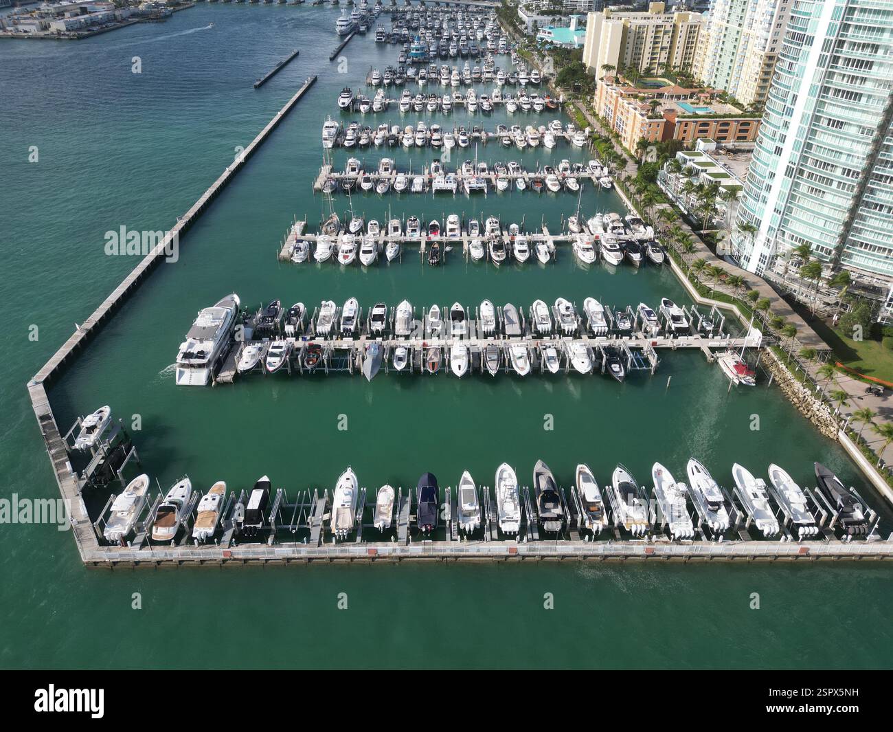 Miami south beach view. Docked luxurious yacht boat. Luxurious ...