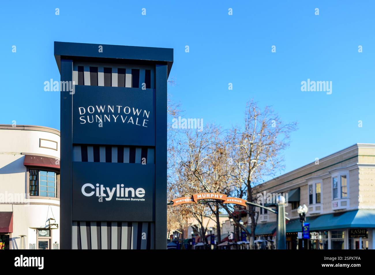 Monument sign displays Downtown Sunnyvale and Cityline branding against ...