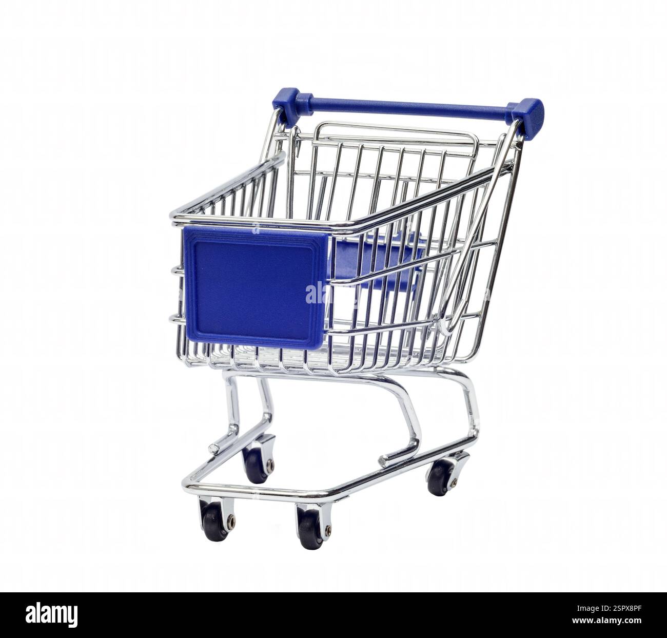 Square shot of an empty time shopping cart at an angle. Isolated on white with copy space Stock ...