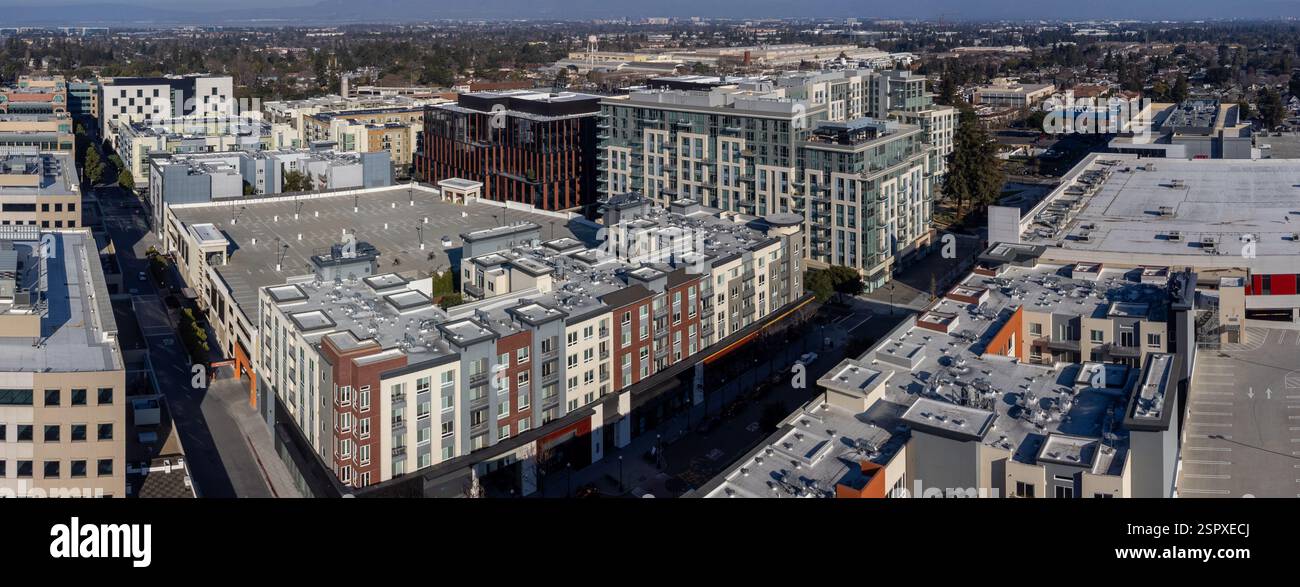 Panoramic aerial cityscape view of downtown Sunnyvale modern high-rise ...