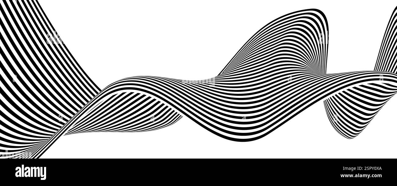 Dynamic black and white wavy lines create an abstract visual pattern. Vector illustration Stock ...