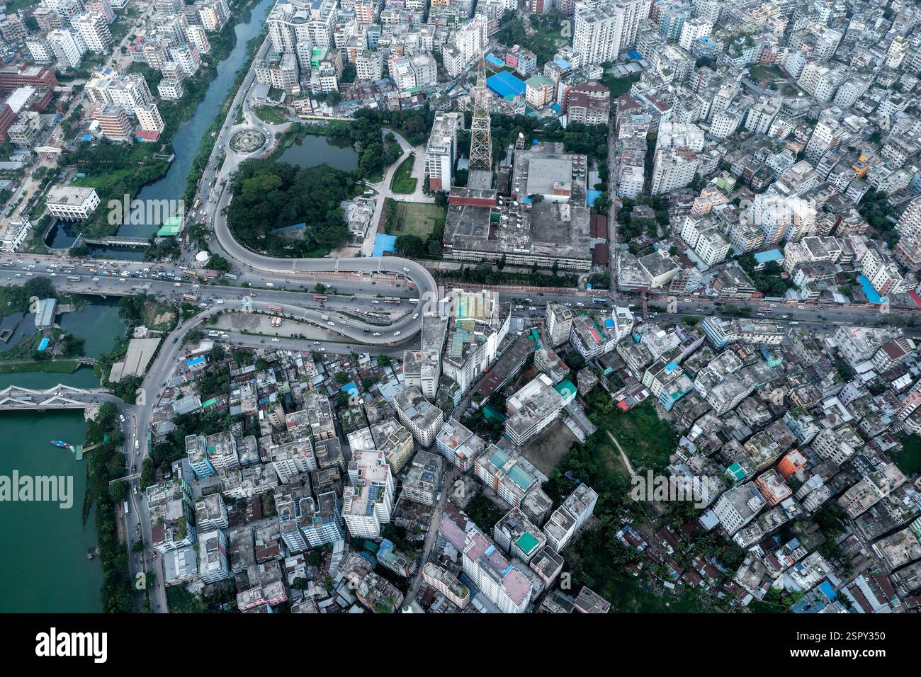 An aerial view of Dhaka, one of the most densely populated cities in ...