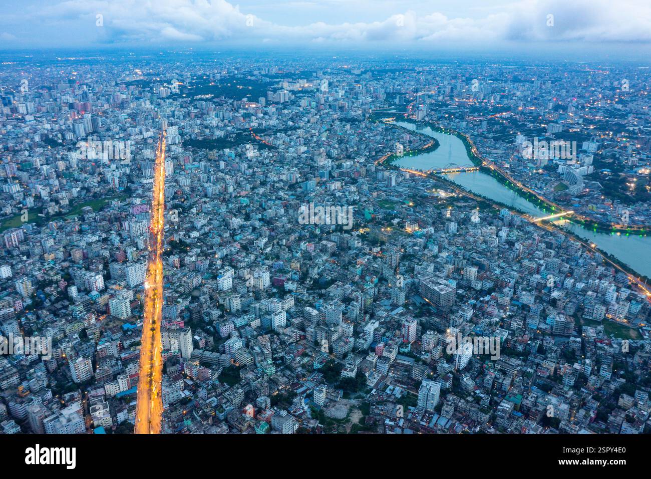 A stunning aerial night view of the Hatirjheel project in Dhaka ...