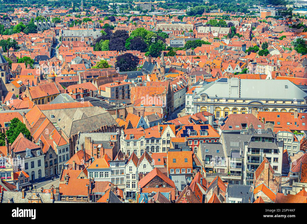 Bruges cityscape top aerial view of Bruges historical city centre with ...