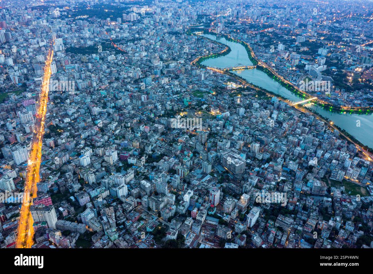 A stunning aerial night view of the Hatirjheel project in Dhaka ...