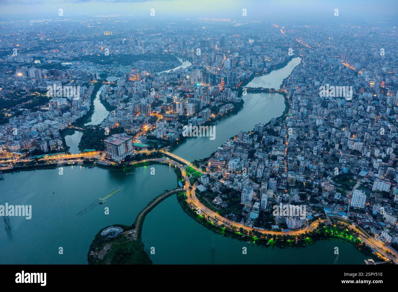 A stunning aerial night view of the Hatirjheel project in Dhaka ...