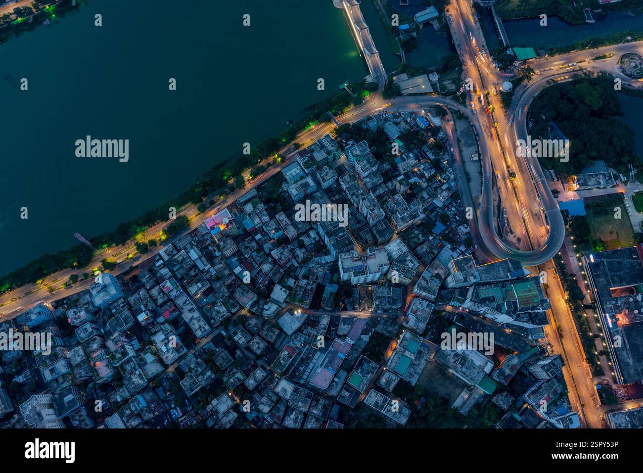 A stunning aerial night view of the Hatirjheel project in Dhaka ...