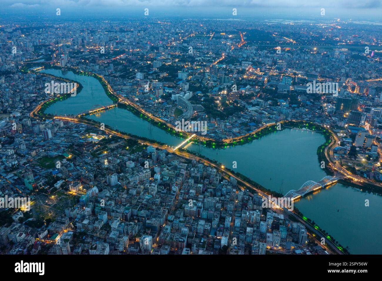A stunning aerial night view of the Hatirjheel project in Dhaka ...