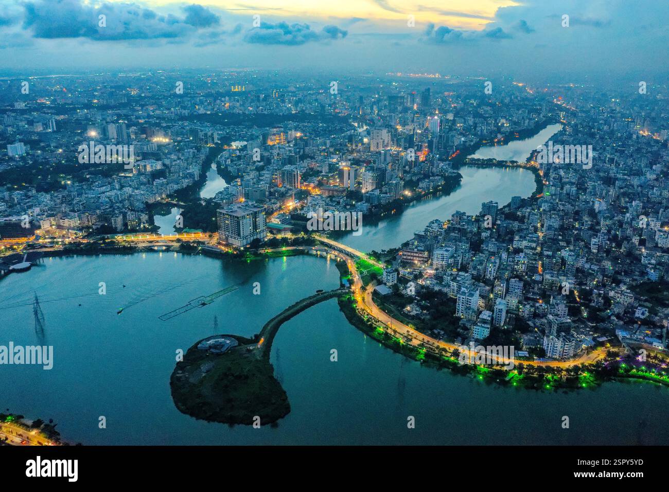 A stunning aerial night view of the Hatirjheel project in Dhaka ...
