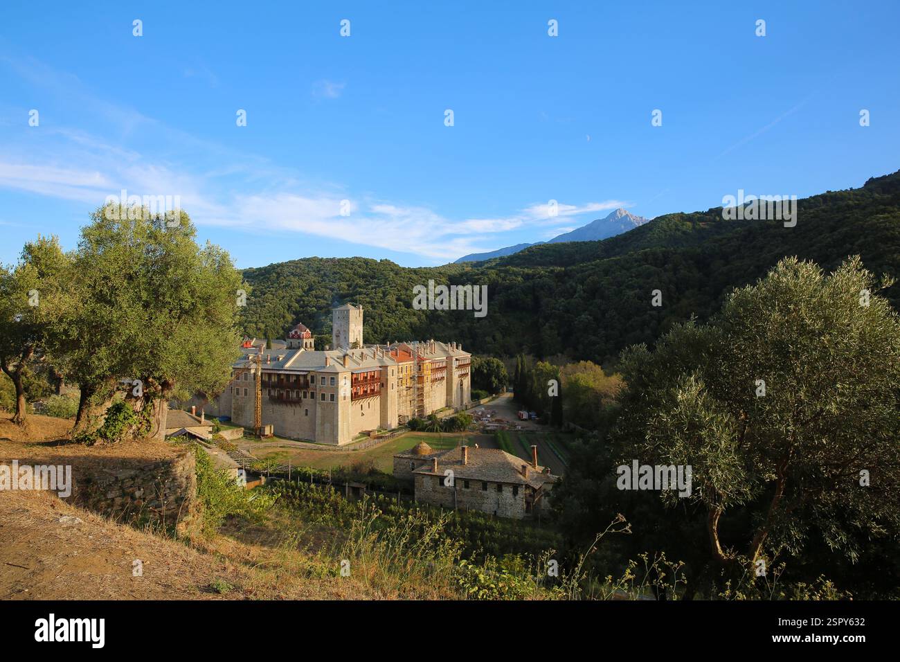 Iviron monastery as seen from the trail connecting it to Karyes in Mont ...