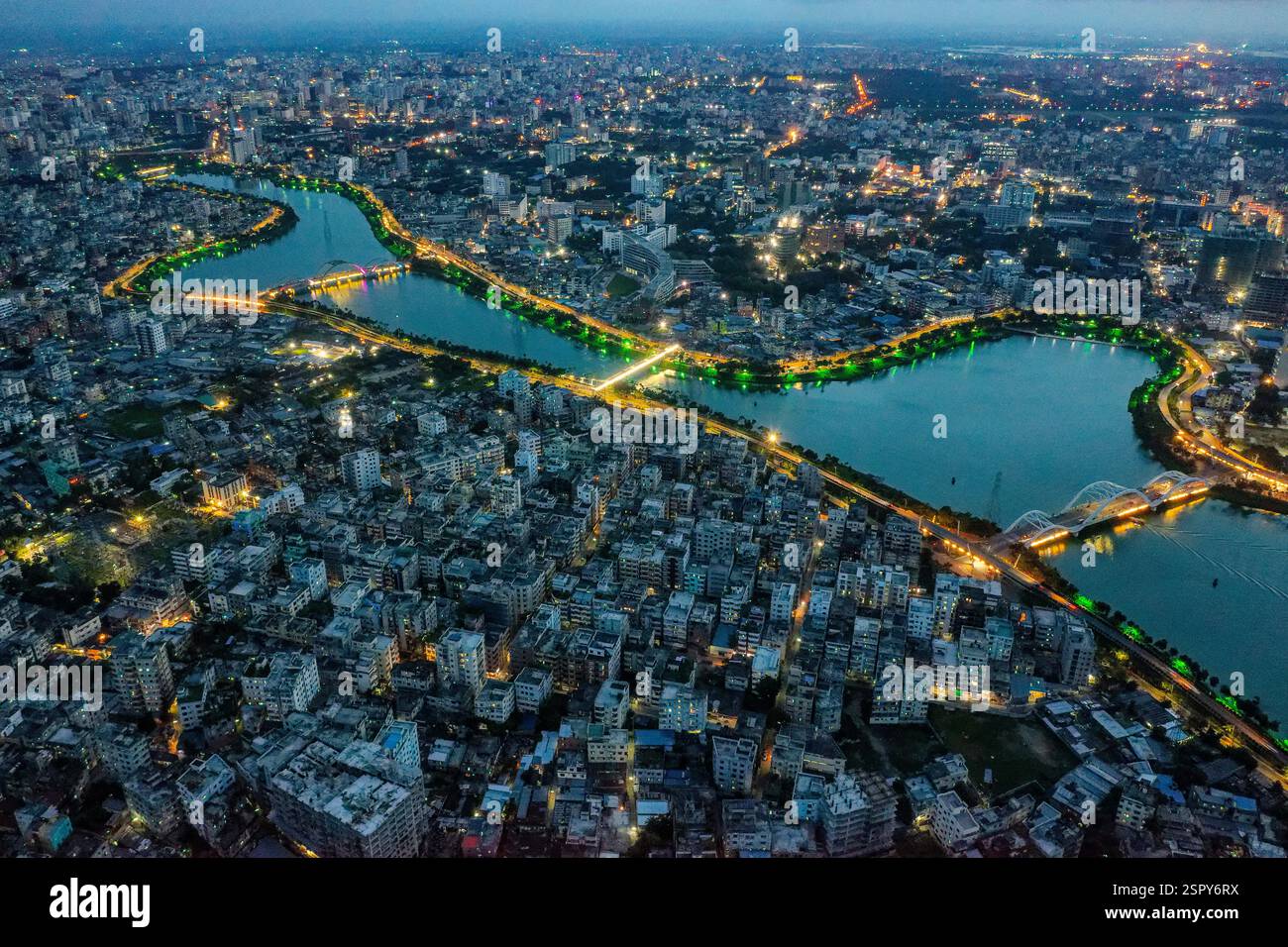 A stunning aerial night view of the Hatirjheel project in Dhaka ...