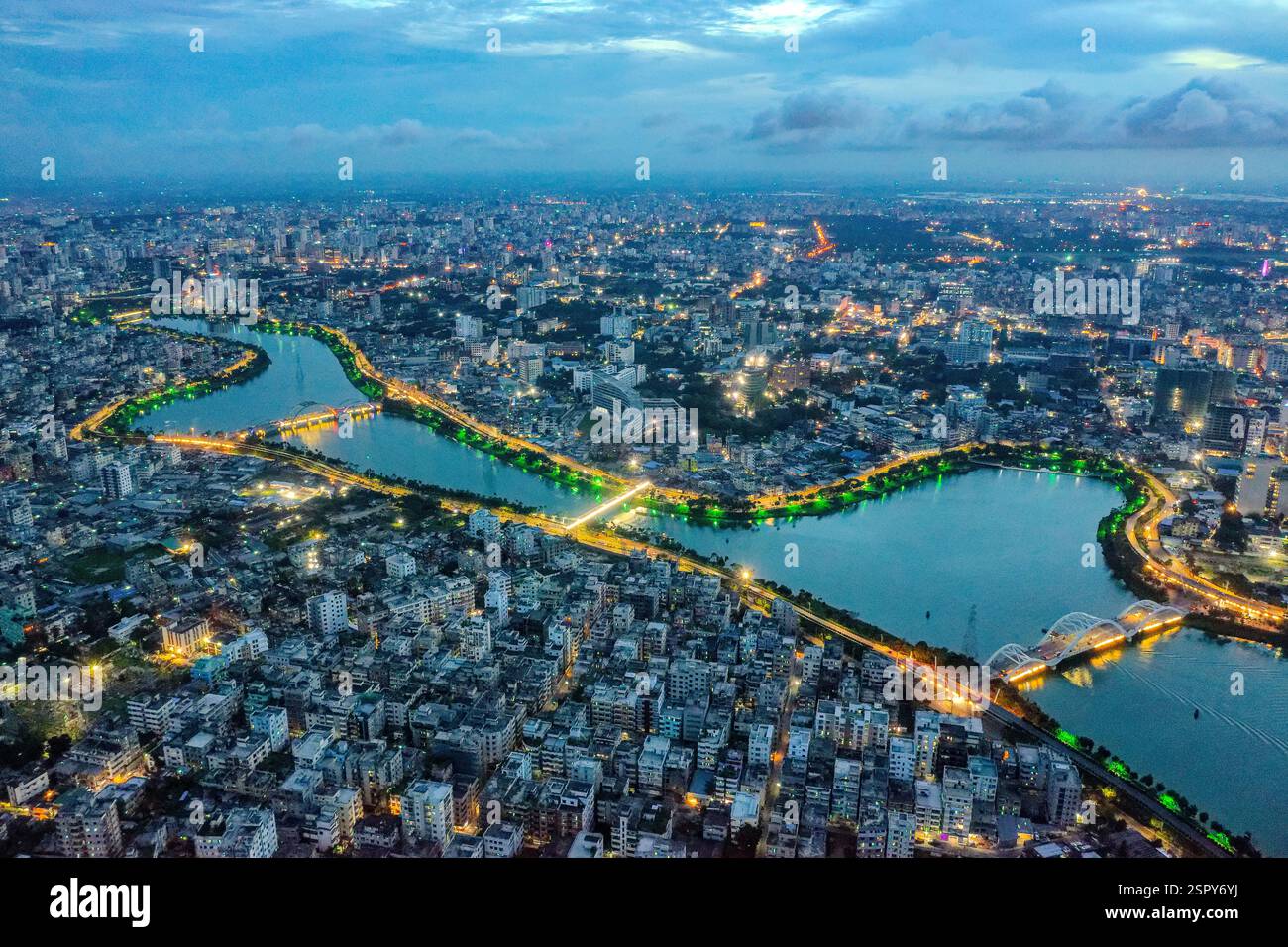 A stunning aerial night view of the Hatirjheel project in Dhaka ...