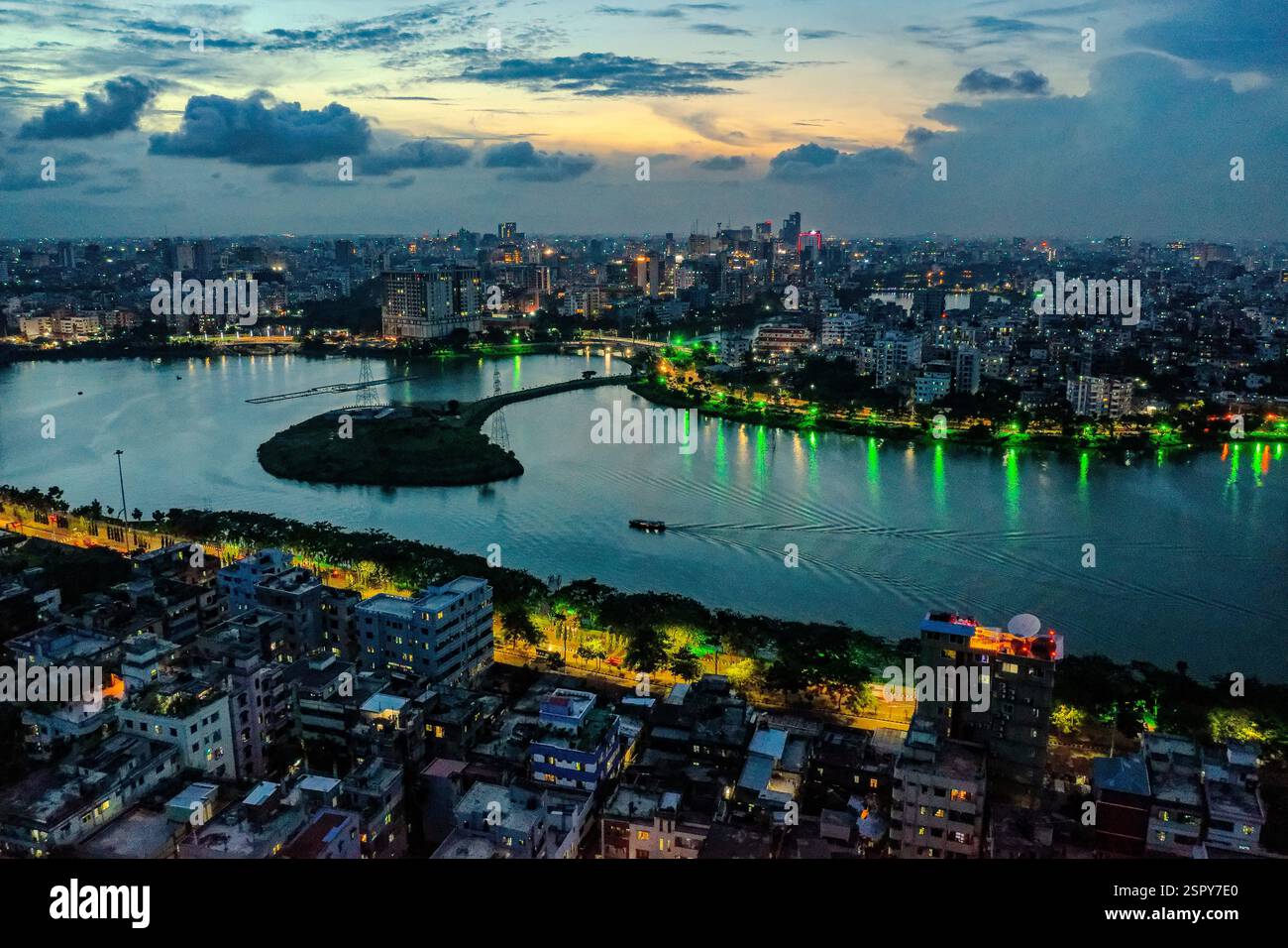 A stunning aerial night view of the Hatirjheel project in Dhaka ...