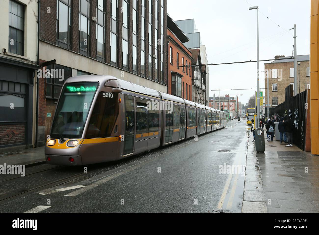 Dublin, Ireland - 14th February 2025 - a green line Luas moving down ...