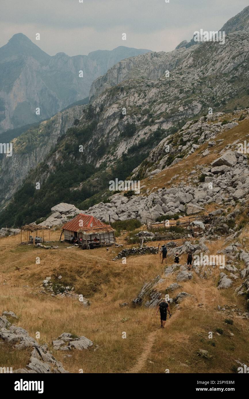 Albanian mountain. Hiking trail. Peaks of the Balkans trail Stock Photo ...