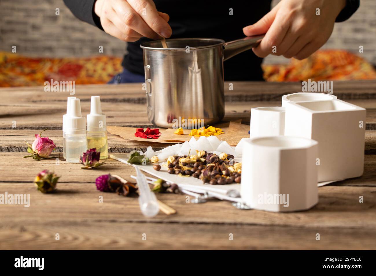 The process of making scented candles at home, make candles with your own hands Stock Photo - Alamy